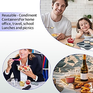 Pudy Roll 4 Pack 4.5 Oz Glass Condiment Containers With Leakproof Lid, Reusable Dipping Sauce Cups Set, BPA-Free, Grey