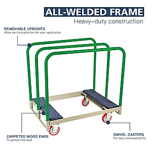 biosp 1000 lbs Capacity Steel Panel Truck Cart with Swivel Casters, Wood End, 3 Side Handrails, 24" Width x 36" Length