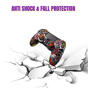 Skin for Ps4 Controller, Anti-Slip Silicone Shell Cover Case with 2pcs Thumb Grip Caps for PS4/ Slim/Pro Dualshock 4 Controller Wireless Gamepad (Lion Dance)