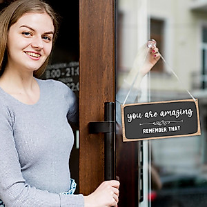 Inspirational Wood Hanging Decor Sign, You are Amazing Remember That, Rustic Wood Front Door Plaque Wall Art Decor Gift, 10" x 5" Wood Decor Hanging Sign for Porch Study Home Farmhouse Bedroom-02