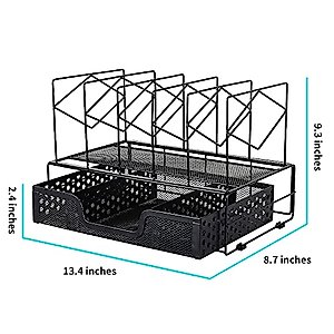 Spacrea Desk Organizers and Accessories, File Folder Holders Desktop Organization with 5 Upright Sections & Drawer, Great for Workspace College Dorm Home Office（Black）