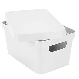 Simplify Small Vinto Storage Box | Click Tight Lid | Dimensions: 9.76" x 6.69" x 4.84" | Stackable | Home Organization | 2 Handles | White