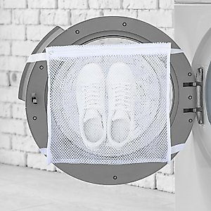 Sneaker Wash & Dry Net Bag for Dryer, Sneaker Drying Bag for Laundry with Zipper & Strap,Adjustable Strap Shoe Washing Bag for Most Dryers Machines Door in Laundry Room, Easy Installation(15.7x 15.7")