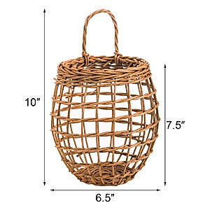 Elsjoy Set of 2 Wall Hanging Onion Basket, Wicker Woven Basket Handmade Rattan Basket, Fruits and Veggies Storage Basket for Pantry, Kitchen, Garden