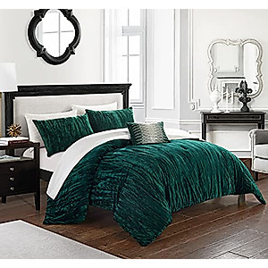 Chic Home Westmont 4 Piece Comforter Set Crinkle Crushed Velvet Bedding-Decorative Pillow Shams Included, King, Green