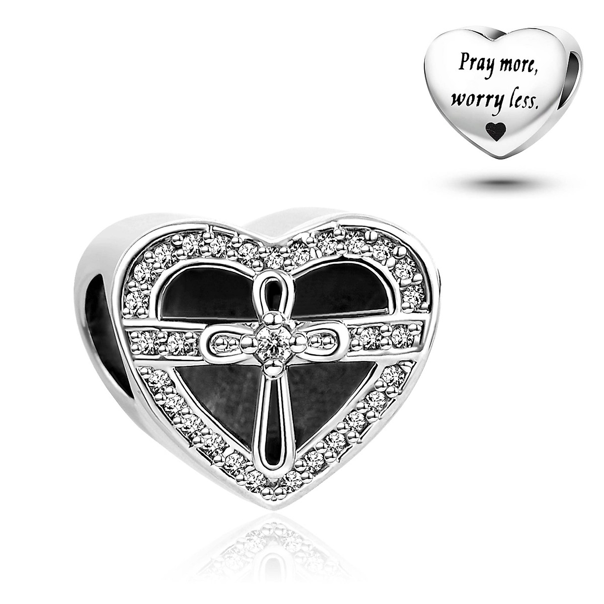 SBI Jewelry Bible Cross Heart Charm Compatible with Pandora Charm Bracelet Christmas Family Friends Jesus God Pendant Gift Crystal Clear Birthstone Anniversary