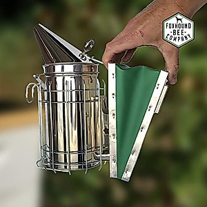 Foxhound Bee Co Stainless Steel 11-inch Smoker for Beekeeping with Heat Chamber, Burn Shield, Green Bellow and Heavy Duty Features for Producing Smoke when Working Bee Hives