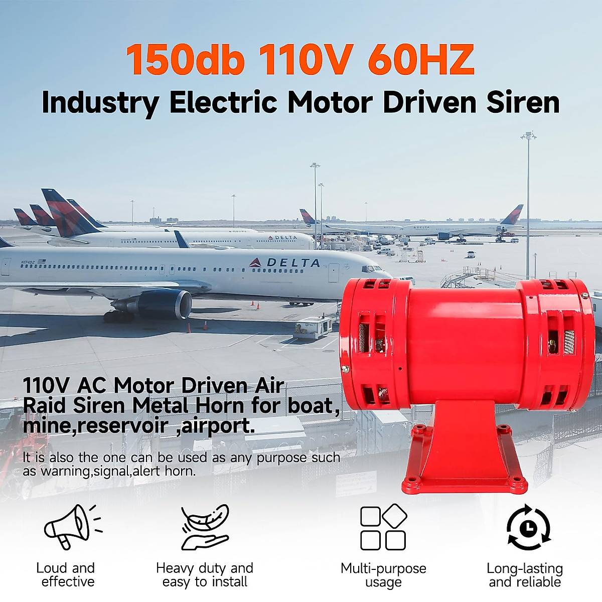 YaeCCC Air Raid Siren,110V Siren Alarm 150db 60HZ,Industry Electric Motor Driven Siren,Super Loud Siren Alarm for Home and Outdoor Siren