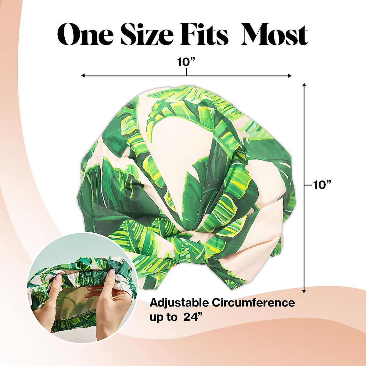 Kitsch Luxury Shower Caps for Women Reusable Waterproof - Large Shower Cap for Women and Men, Non-slip, Quick-dry Hair Cap for Long & Short Hair, Comfortable and Stylish Design - Palm Leaves