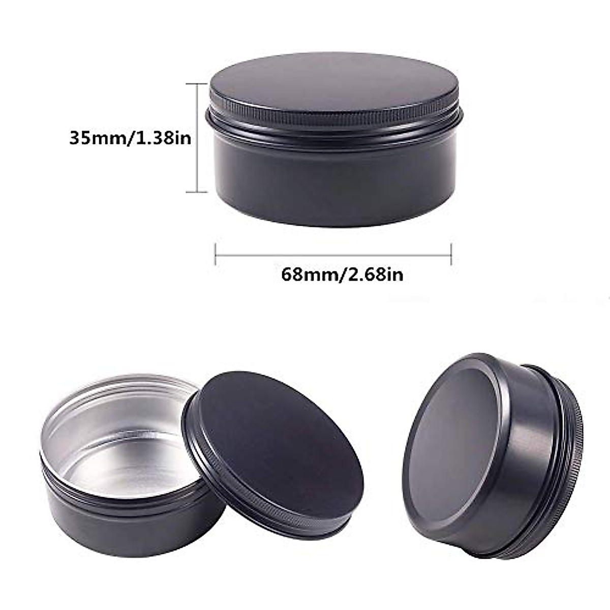 Healthcom 12 Packs 3 Oz Empty Jars 90ml Black Round Aluminum Tin Cans Screw Top Metal Steel Tins Lip Balm Tins Box Cosmetic Containers Storage Organization for Candles Salve Crafts Spice Tea Gift