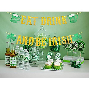 Weimaro Eat Drink and Be Irish Banner, Glittery St. Patrick’s Day Decorations, Happy St Patricks Day Banner Decorations, St Patricks Day Bar Pub Decor, Funny St Patty’s Day Party Decorations Supplies