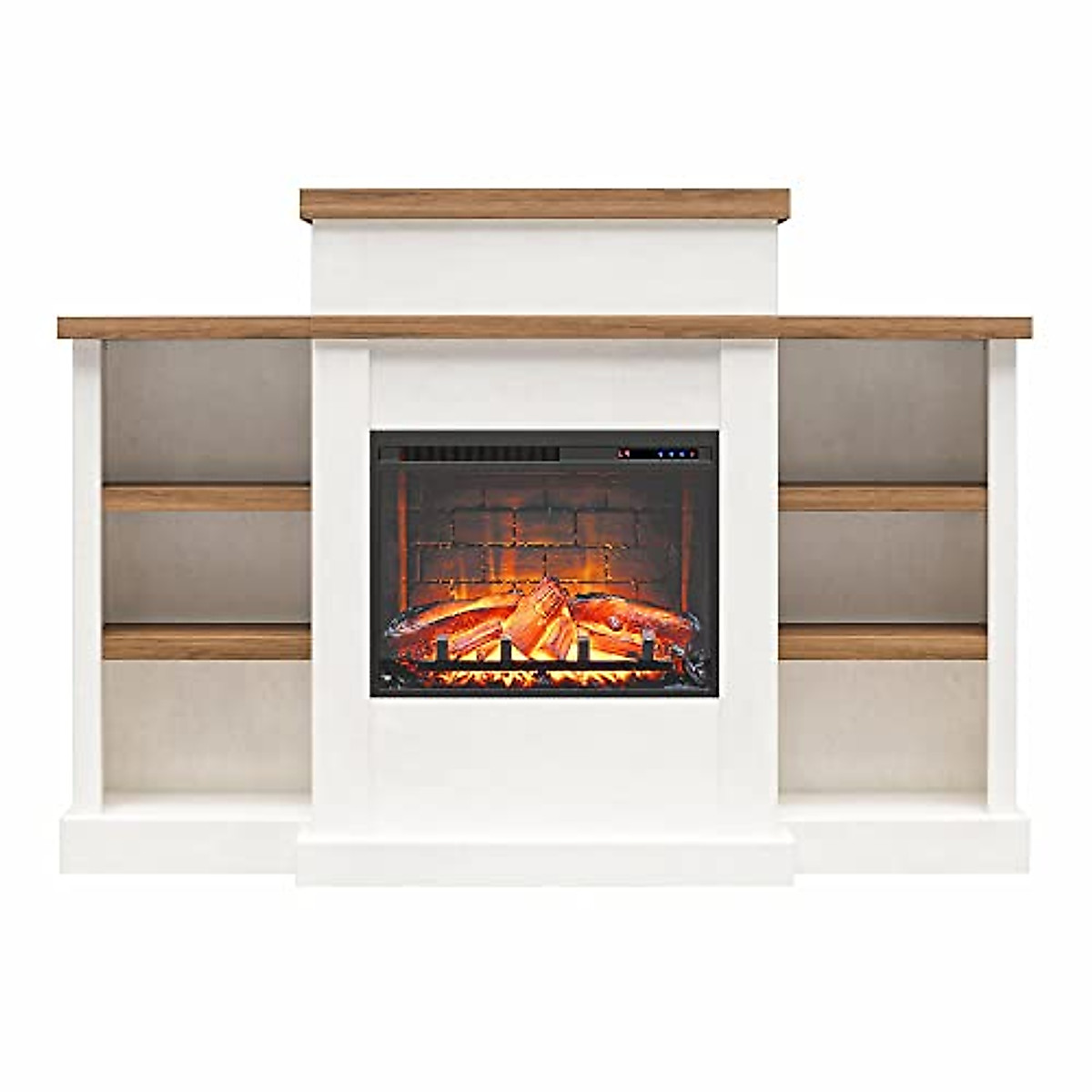 Ameriwood Home Gateswood Electric Fireplace with Mantel and Bookcase, Plaster