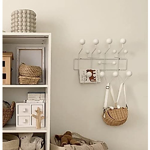 SHISEDECO Classic Hang it All Coat Rack, Mid Century Modern Wall Mounted Coat Hooks with Painted Solid Wooden Balls(Multi Colors Available) (White)