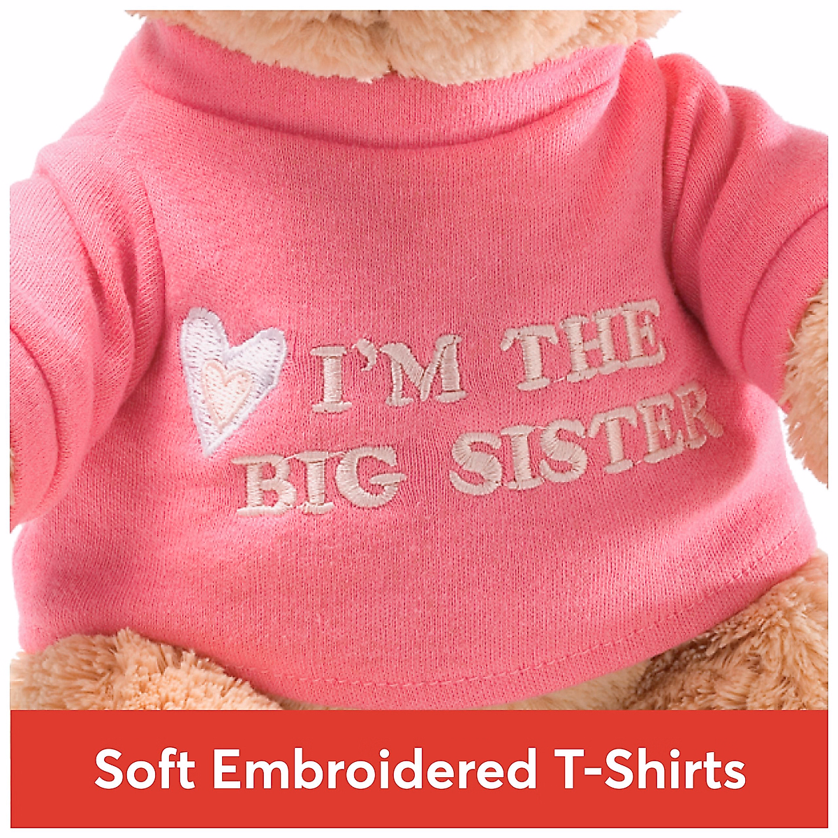 GUND “I’m The Big Sister” Message Bear with Pink T-Shirt, Teddy Bear Stuffed Animal for Ages 1 and Up, Brown, 12”