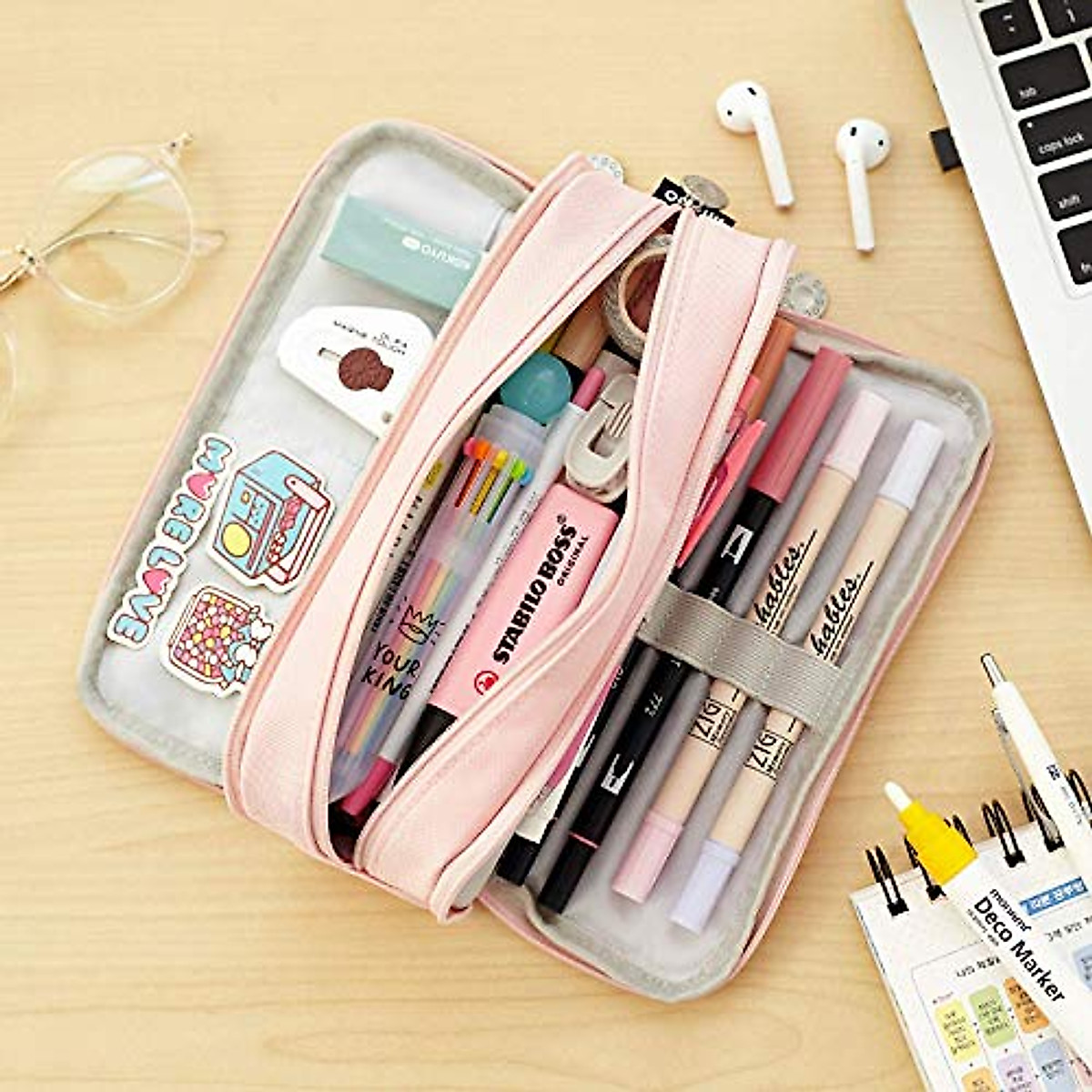 CICIMELON 2pc Large Pencil Case Multi Compartments Pen Pouch Bag Aesthetic School Supplies for Boys Girls Men Women Adults