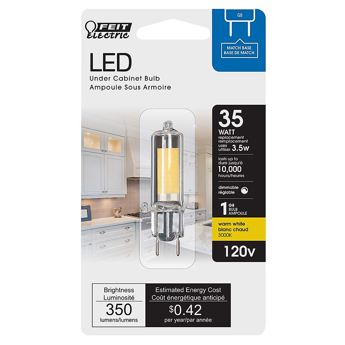 Feit Electric BP35G8/830/LED/6 35-Watt EQ DM G8 Base T4 Specialty LED Light Bulb, 6-Pack