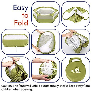 Pawaboo Small Animals Playpen, Waterproof Small Pet Cage Tent with Zippered Cover, Portable Outdoor Yard Fence with 3 Metal Rod for Kitten/Puppy/Guinea Pig/Rabbits/Hamster/Chinchillas, Green