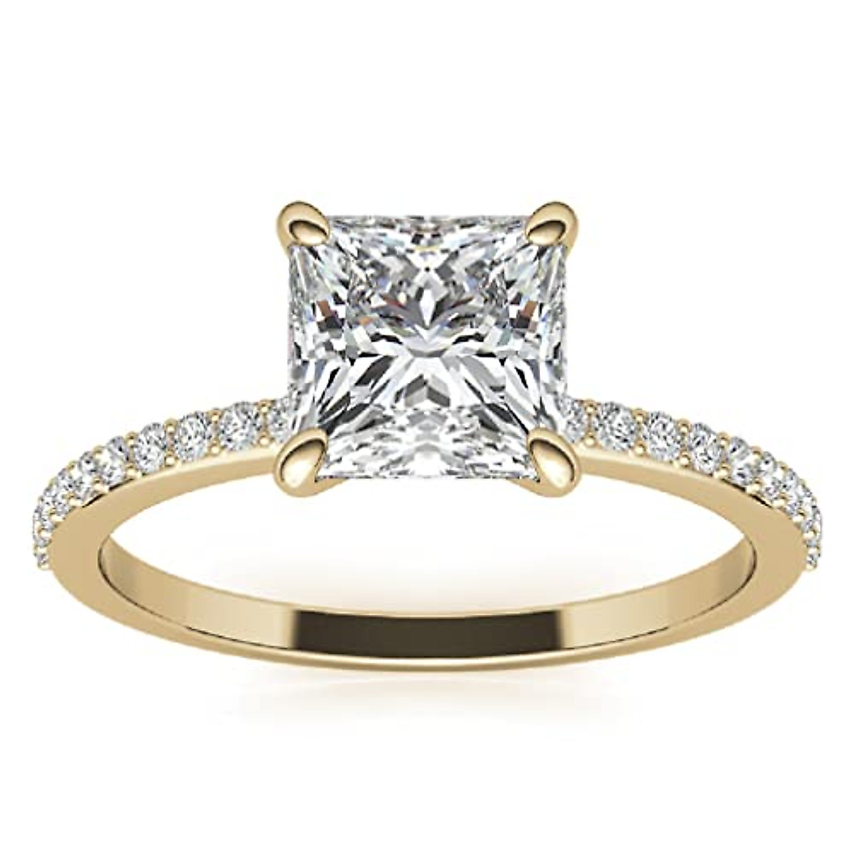 10K Solid Yellow Gold Handmade Engagement Rings 3.0 CT Princess Cut Moissanite Diamond Solitaire Wedding/Bridal Ring Set for Women/Her Propose Ring (10)