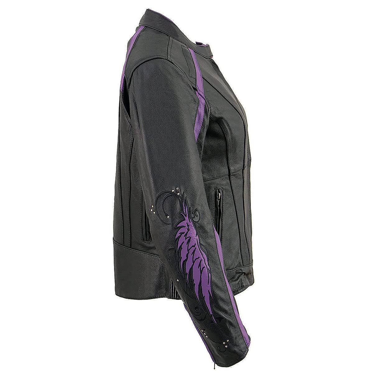 Milwaukee Leather ML1952 Women's Black and Purple Embroidered and Stud Design Scooter Jacket - Large