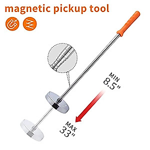 Rechabite Magnetic Sweeper Telescoping Pick-up Tool, Thickened Pole, 35LB Magnet Stick Screws Parts Finder, Pickup Nails, Screws, and Metal Picker, Orange Handle