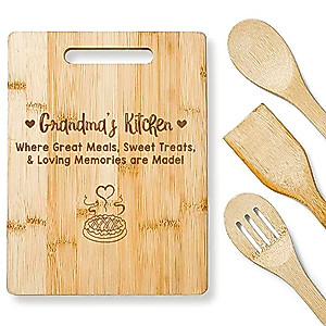 KITCHENVOY Grandma's Kitchen Bamboo Cutting Board - Birthday Gifts for Grandma from Grandchildren - Mothers Day Gifts for Grandmother, Best Grandma Cutting Board, Nanas Kitchen Board with Utensil