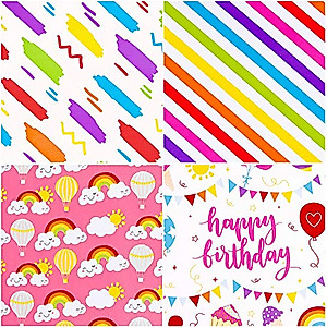 WRAPAHOLIC Birthday Wrapping Paper Roll - Rainbow Pony with Cut Lines for baby shower - 4 Rolls - 30 inch X 120 inch Per Roll