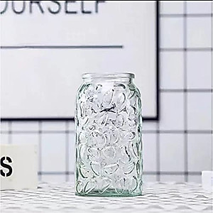 Piscepio Canister Glass Jars with Cork Lids Set of 3 in 38oz, 41oz & 56oz, Embossed wooden Stopper Glass Containers, Retro Design Decorative Kitchen Counter, Pantry Jars for Candy Cookie Food Storage