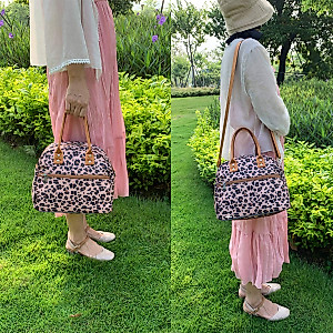 FlowFly Insulated Lunch Bag With Shoulder Strap for Women, Men, and Kids, Large and Reusable, Handle, Freezable Work and School Travel Tote and Meal Prep Organizer,Leapard