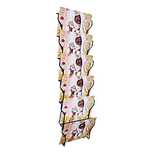 FixtureDisplays® Horizontal Wall Mounting 6 Pockets 6 X 4 Greeting Card Post Card Rack 6.7 X 2 X 21.3 11714-6*4-Black-NF