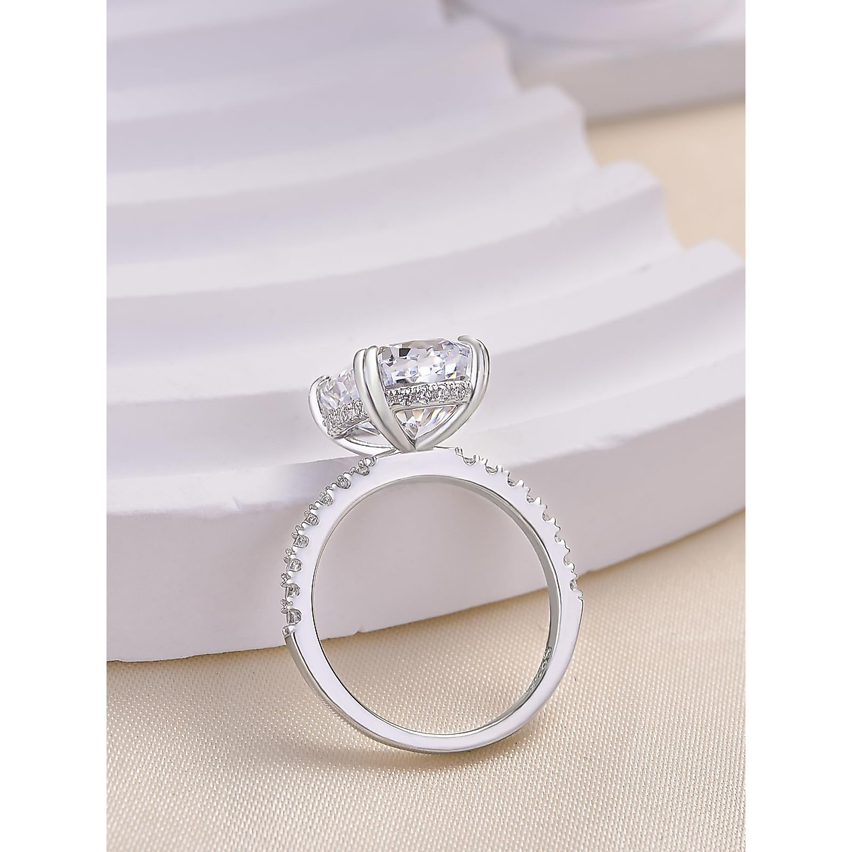 Effinny 4.0ct Elongated Cushion Cut Engagement Ring for Women,White Gold Plated Sterling Silver Simulated Diamond Promise Ring(Size:7)