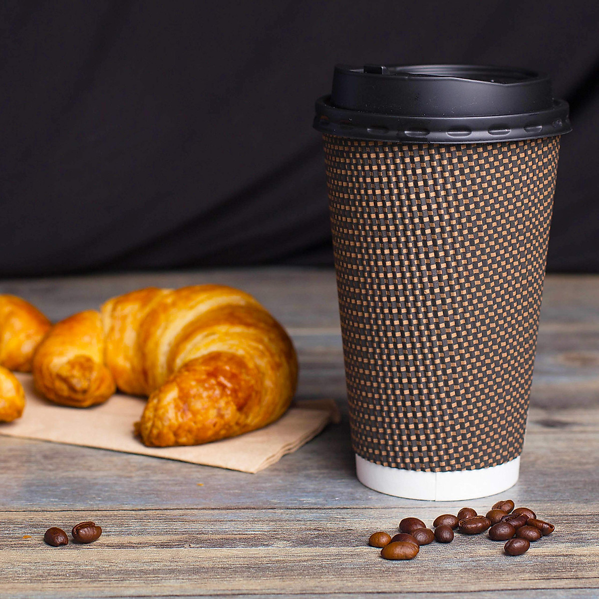 Promora Brown Disposable Coffee Cups With Lids 16 oz, Premium Insulated Paper Ripple Cups for Hot Coffee, Paper Cups 16 oz Coffee Cups 16 oz, Hot Cups With Lids 16 oz, Paper Coffee Cups (80 Pack)