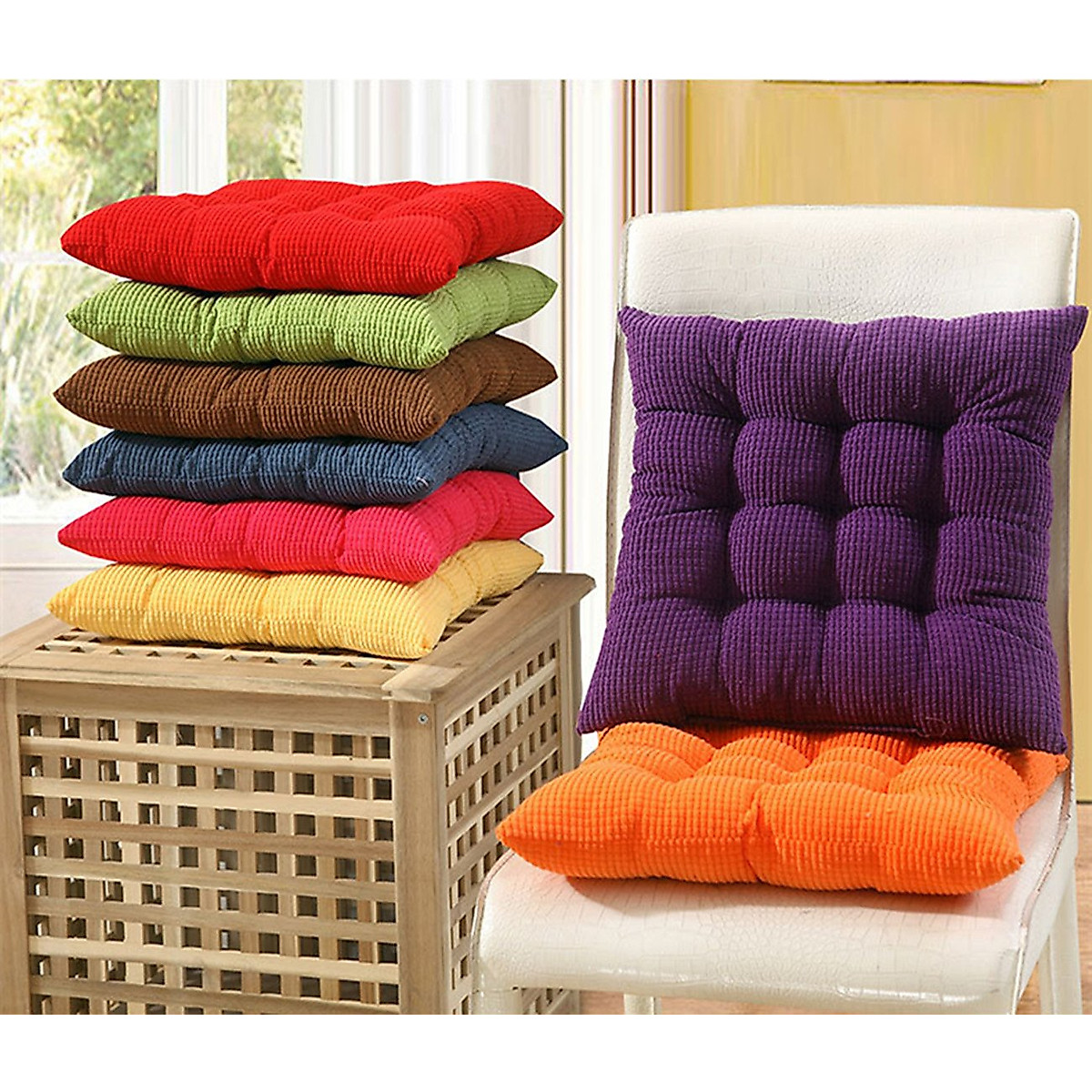 Siderit Soft Home Indoor Chair Pads and Cushions Warm Corduroy Cushions Kitchen Seat Cushions Pillows with Ties 16"x16"