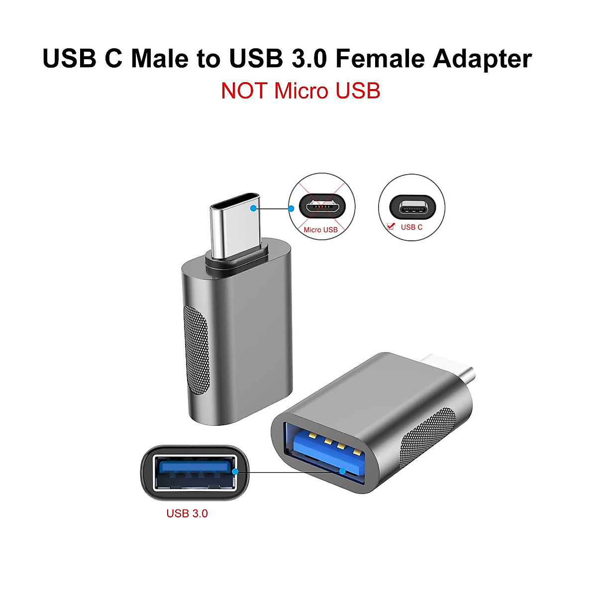 UV-CABLE USB C Male to USB Female Adapter 2-Pack, Type A to USBC Charger Cable Power Converter for iPhone, Mini Max, Samsung, i-Watch Series, Afor Laptops Oculus Quest Link Logitech StreamCam, etc