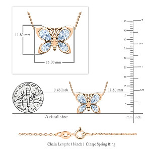 Dazzlingrock Collection Pear Aquamarine Women Butterfly Pendant with 18 inch Gold Chain in 10K Rose Gold