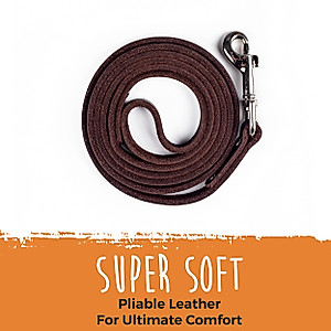 Mighty Paw Leather Dog Leash | 5 ft Leash Super Soft Distressed Real Genuine Leather- Premium Quality, Modern Stylish Lead. Perfect for Small, Medium and Large Pets Brown