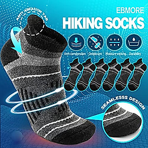 Merino Wool Ankle Hiking Socks Compression Warm Winter Thermal Thick Cushion No Show Running Moisture Wicking Socks Gifts Stocking Stuffers for Men Women 6 Pairs(Black，L)