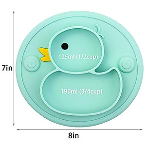 Baby Plate Silicone Toddler Plates Suction Placemat Divided Dishes for Kids and Infants One-Piece Strong Suction, BPA Free, Microwave Dishwasher Safe (Pink&Green)