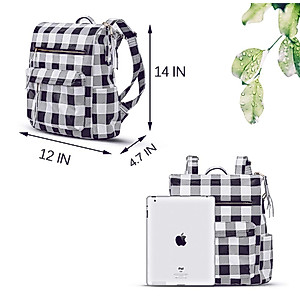 CRAZITAYA Womens Buffalo Plaid Check Backpack Purse,Nappy Diaper Bags for Mom Multi-Function Zip Leather Large Daypack(White Plaid)