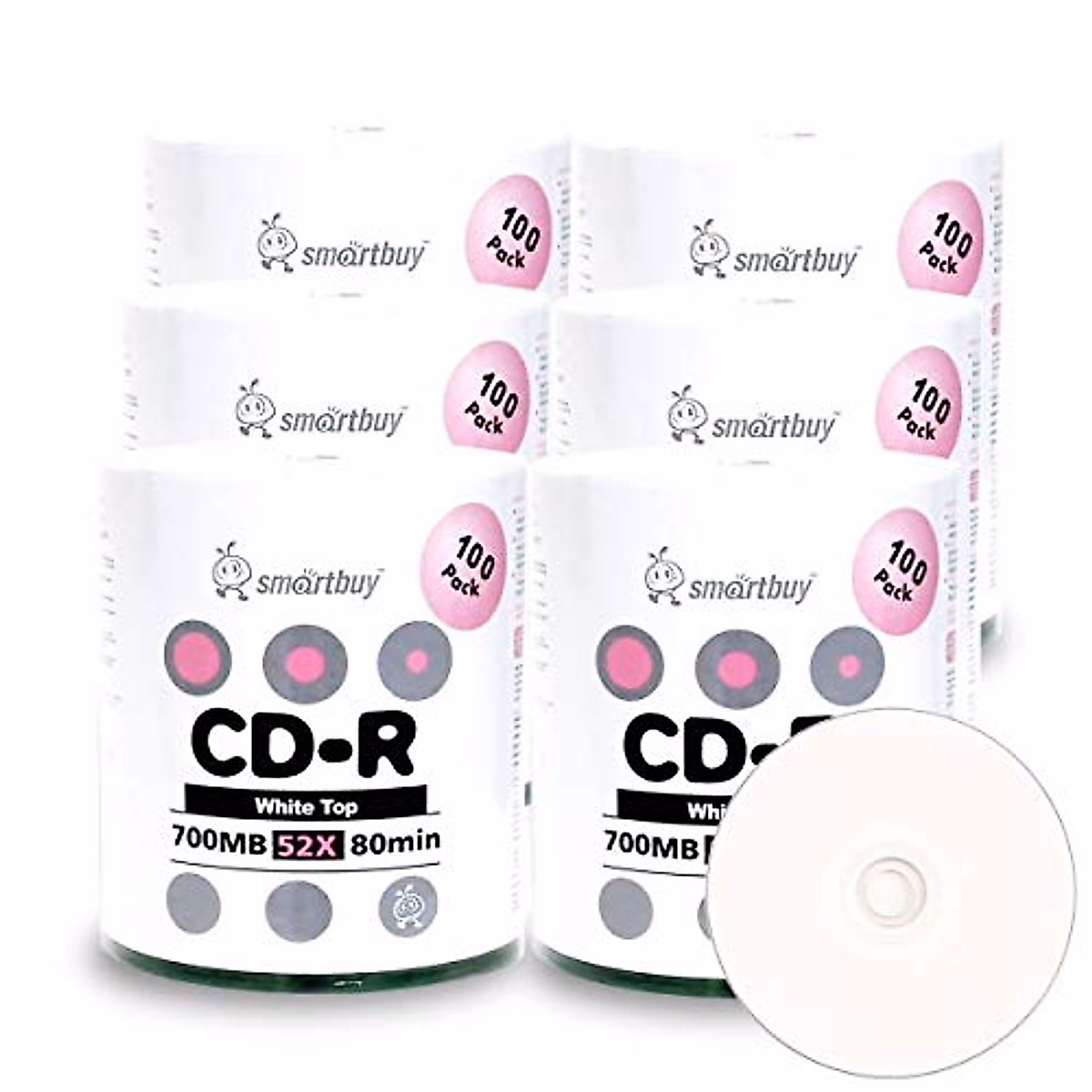 Smart Buy White Top CD-R 600 Pack 700mb 52x Blank Recordable Discs, 600 Disc, 600pk
