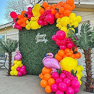 Pink Yellow Balloon Garland Hot Pink Matte Orange Pastel Purple Yellow Double Stuffed Lavender Balloon Arch Kit Latex Party for Baby Shower Birthday Wedding Flamingo Party