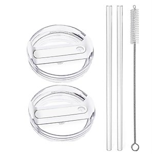 2pcs Tumbler Lid for Stanley 40oz Cup,Replacement 40 oz Tumbler Lid,2Pcs Extra Long Reusable Straws and 1Pcs Cleaning Brush (White)