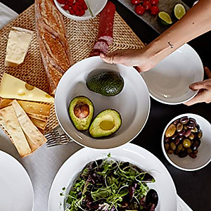 Euro Ceramica White Essential Porcelain Collection, Pasta Bowls Set of 4, Inverted Rim Design, Classic