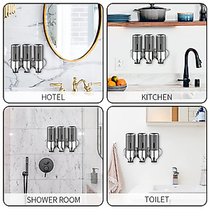 No-Drill 3 Pack 500ml Wall Mounted Soap Dispenser for Bathroom and Kitchen, Shampoo and Conditioner Dispenser Drill Free with Adhesive(Round-Grey)