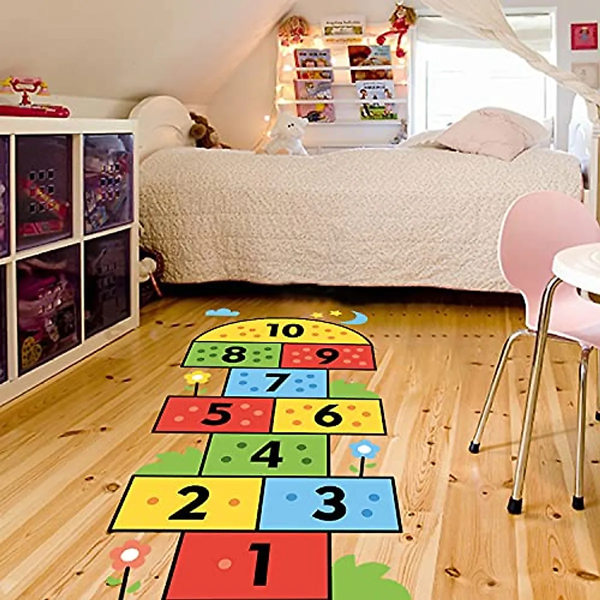 HUANLE Kids DIY Lattice Floor Sticker Hopscotch Footprint Room Decor Number Brain Games Sticker Digital Pathway Art Floor Tile Decals Puzzle Games Party Social Decor for Baby Room Classroom Nursery (Hopscotch H)