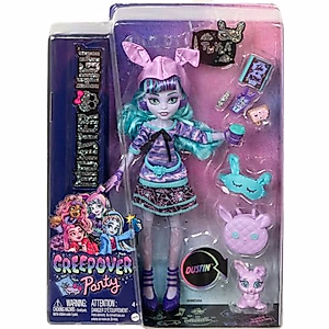 Monster High Creepover Party Doll, Twyla with Pet Bunny Dustin, Sleepover Clothes & Accessories like Hoodie, Book & Backpack