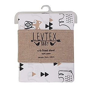 Levtex Baby - Bailey Bear Crib Fitted Sheet - Fits Standard Crib and Toddler Mattress - Tossed Bear, Fox and Deer - Black, Tan and White - Nursery Accessories - 100% Cotton
