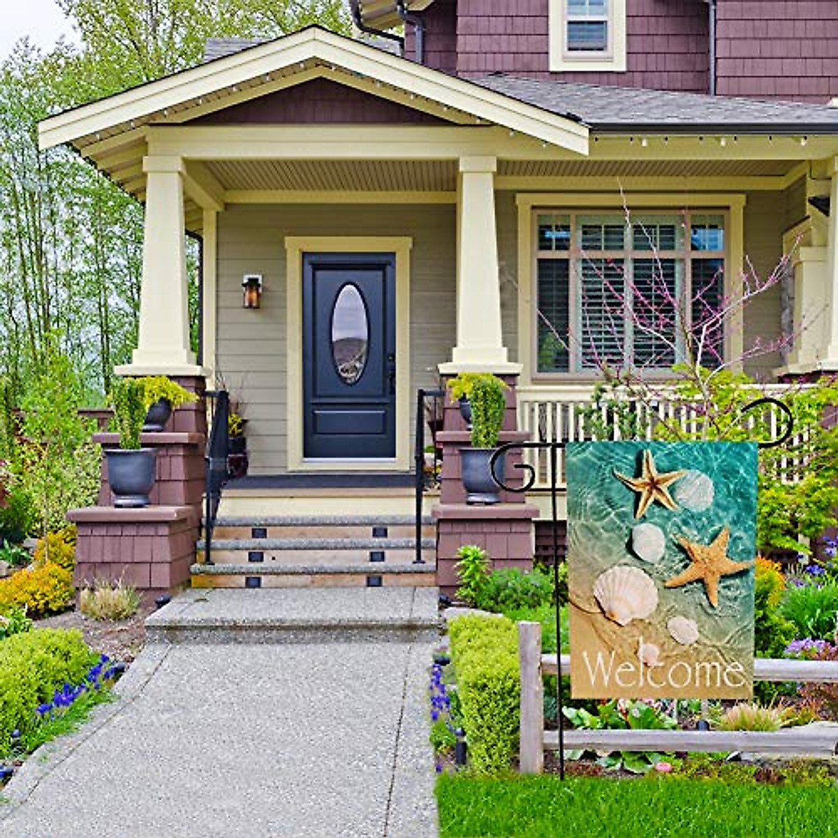 Welcome Beach Garden Flag Starfish and Seashell Double Sided Decorative Sea Small Summer Fall Yard Decor Flags for Outdoor Decoration 12 X 18 Inch