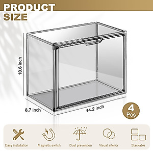 ULENDIS 4 Pack Handbag Storage Organizer for Closet, Transparent Gray Acrylic Display Case for Handbag Purse, Stackable Storage Organizer with Magnetic Door for Wallet Book Cosmetic Toys Display