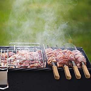 Blue Donuts 17 Inch Brazilian Skewers for Grilling - 12 Pack of Kabob Skewers, Stainless Steel Skewers with Comfortable Grip Wooden Handle, BBQ Grilling Accessories