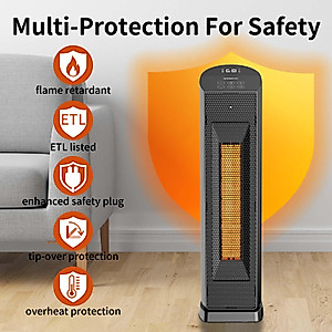 QOWETU Space Heater for Indoor Use with Remote - 90° Oscillating Tower Electric Heater, 24 Inchs, 12H Timer, 1500W Quiet PTC Ceramic Heating with Thermostat, Fast Safety Heat for Office, Home, Bedroom